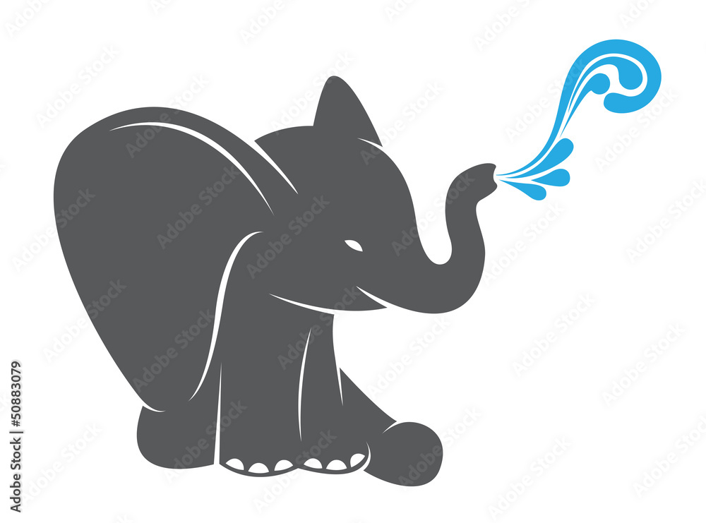 Vector image of an elephant spraying water on a white background Stock ...