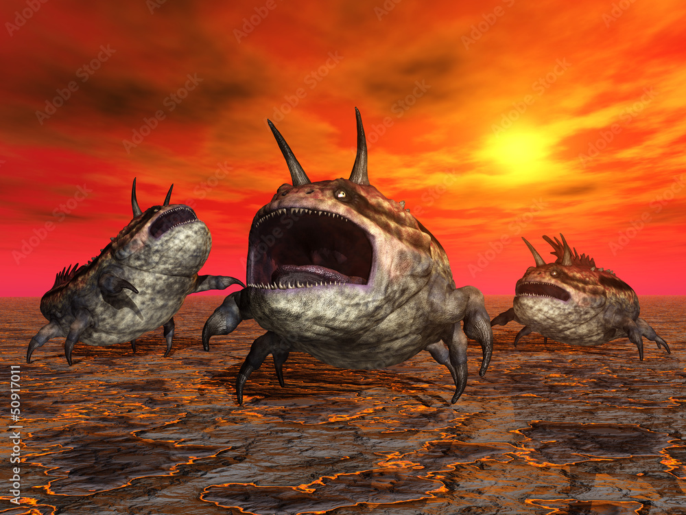 Alien Planet with Alien Creatures Stock Illustration | Adobe Stock