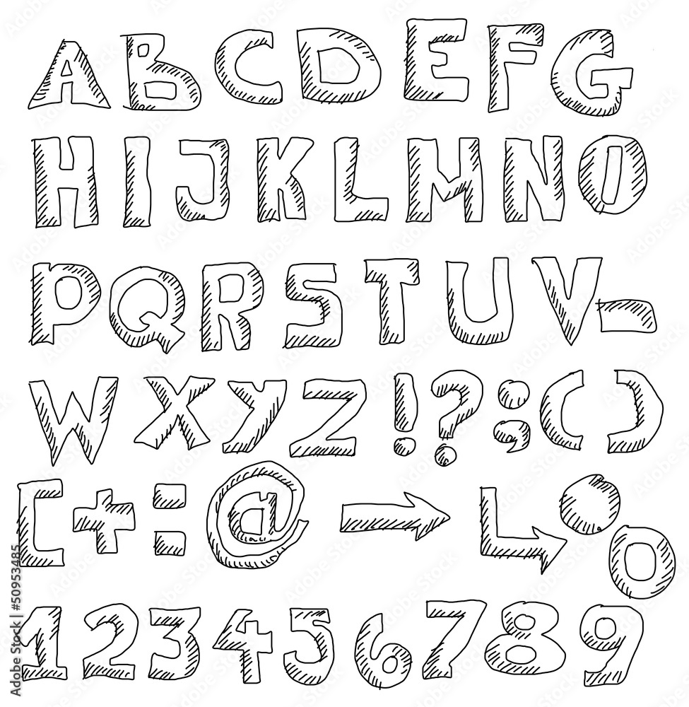 Hand drawn font and numbers, doodles Stock Illustration | Adobe Stock