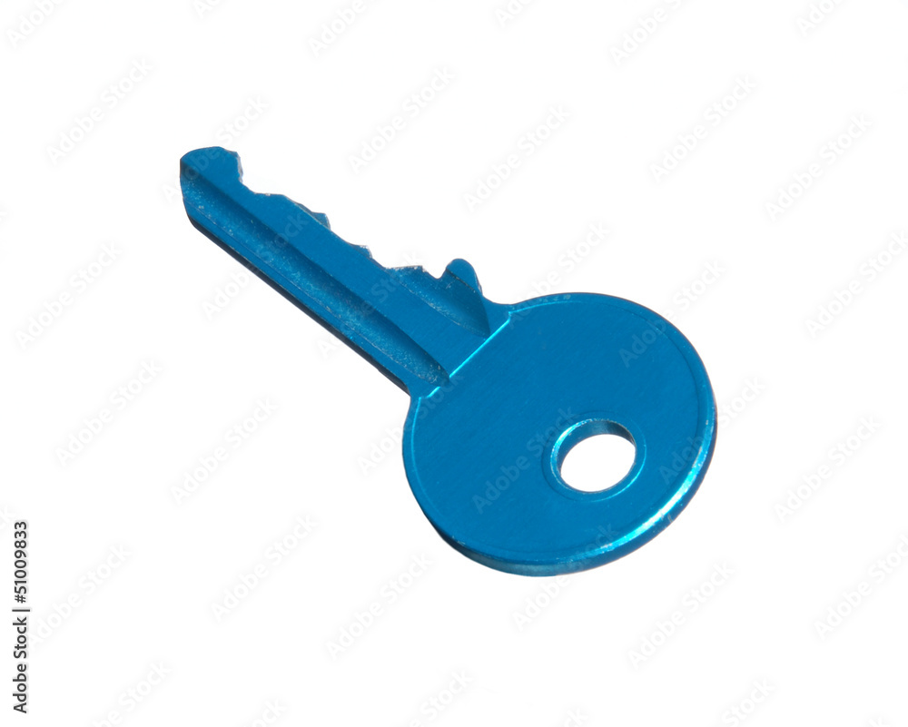 Una llave azul en fondo blanco. Stock Photo | Adobe Stock