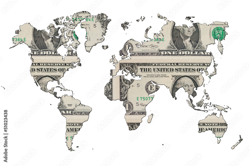 MAP of the World with US Dollar ilustração do Stock | Adobe Stock