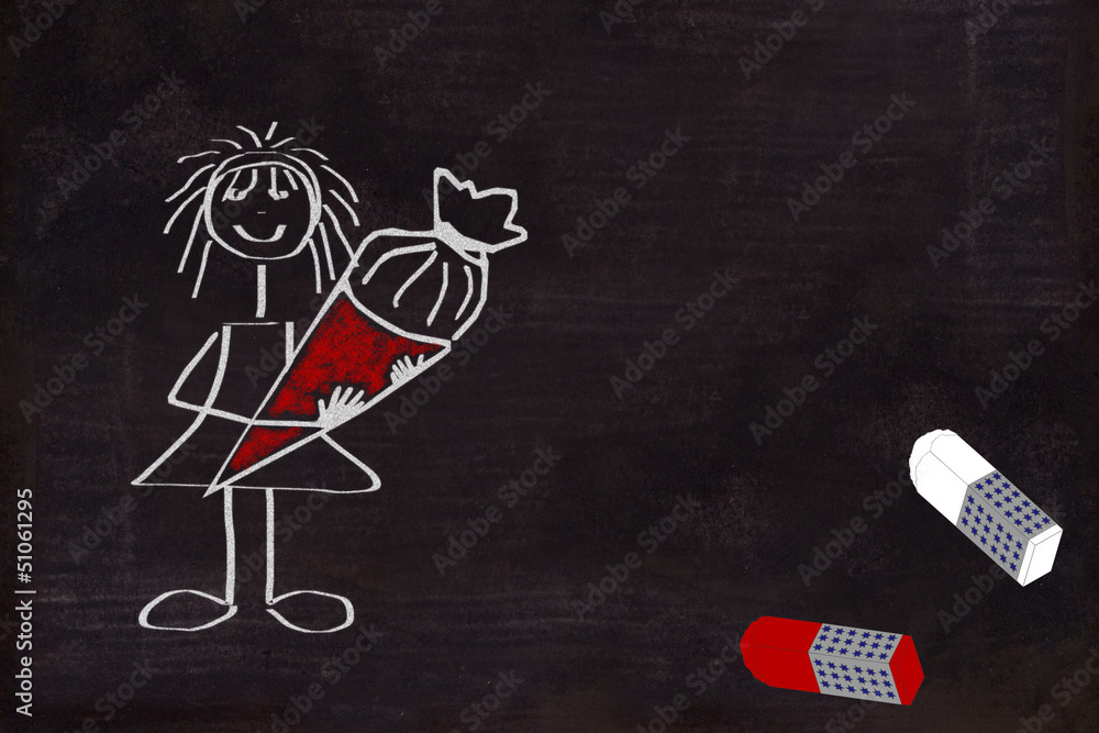 Kreidetafel, Schultafel mit Schrichmännchen und Kreide Stock Photo ...