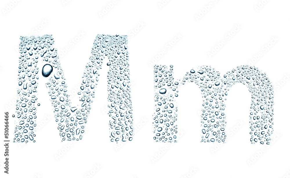 Water drops alphabet letter m, isolated white Stock Photo | Adobe Stock