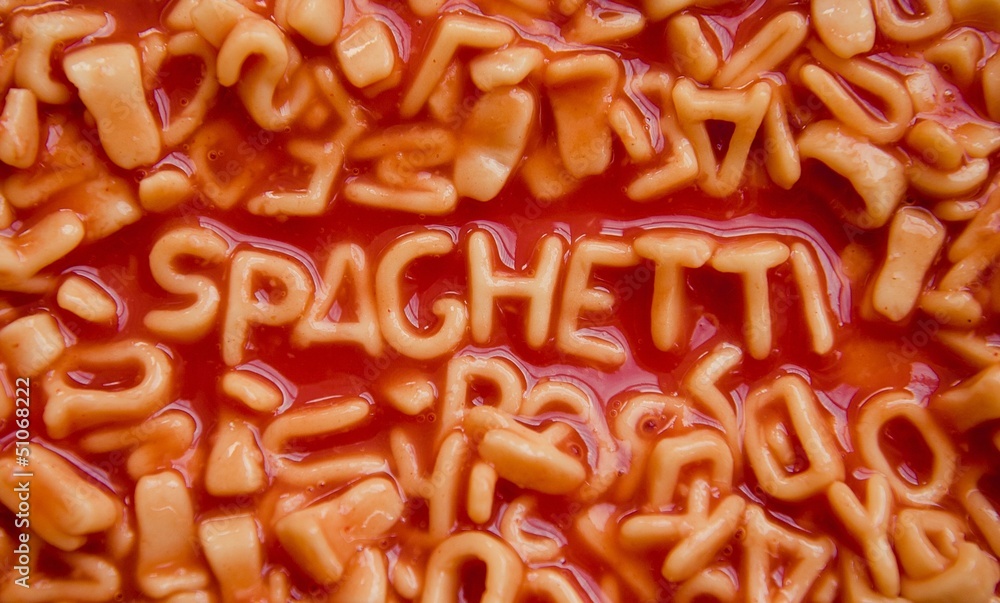 Spaghetti letters in tomato sauce Stock Photo | Adobe Stock