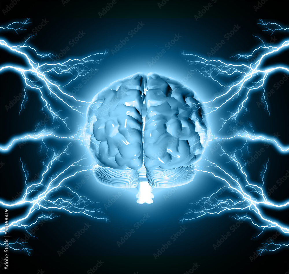 Human brain between thunder lightning Stock Illustration | Adobe Stock