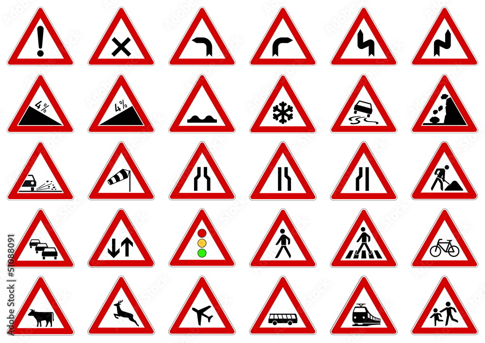 Verkehrszeichen - Gefahrenzeichen VZ 101 - 151 Stock 벡터 | Adobe Stock
