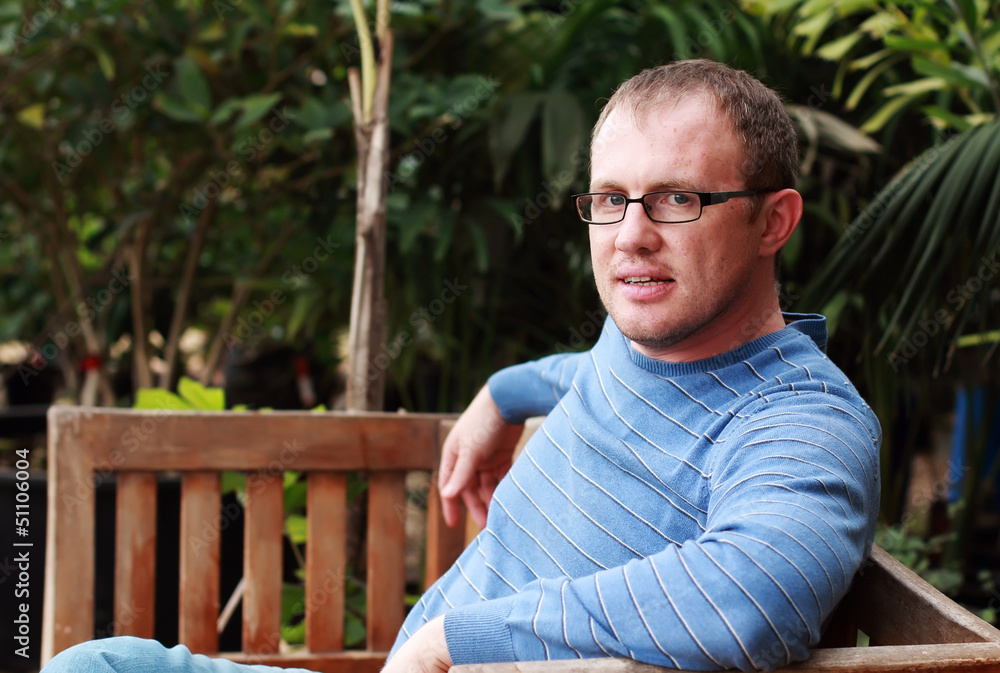 handsome 35 years old man with glasses outdoors Stock Photo | Adobe Stock