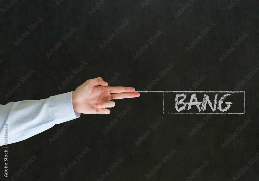 Man pointing fingers like a gun with bang sign Stock Photo | Adobe Stock