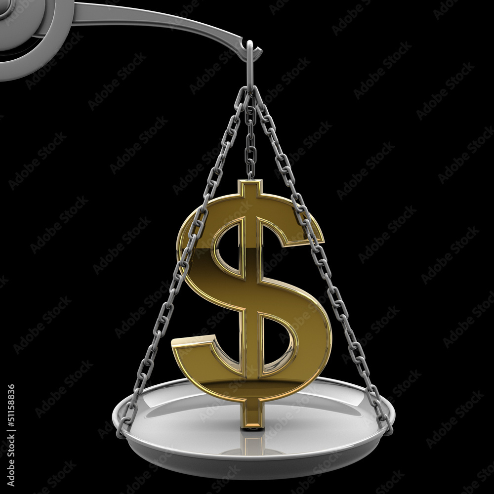 Scale with golden US dollar symbol isolated on black background High ...