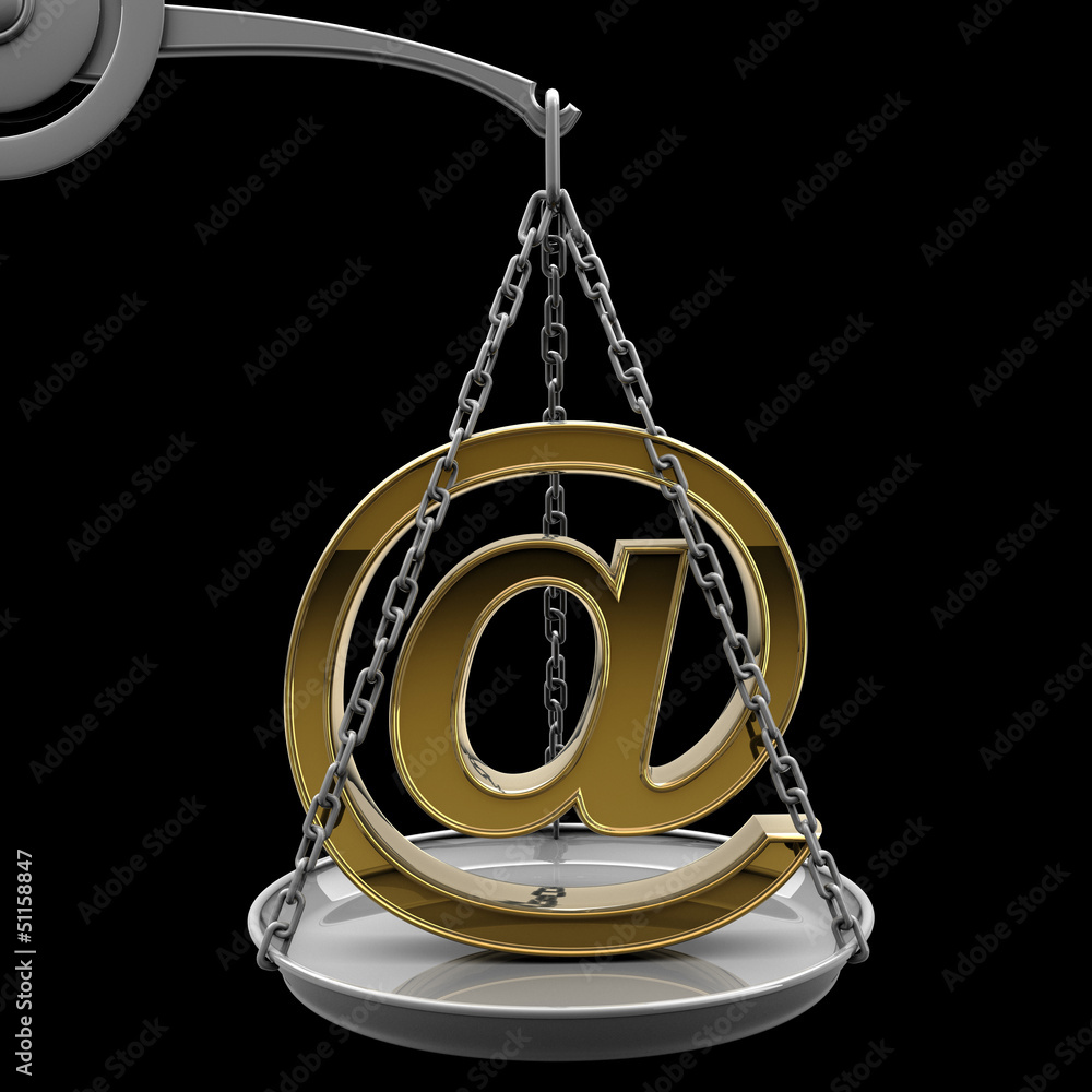 Scale with golden mail symbol isolated on black background High ...