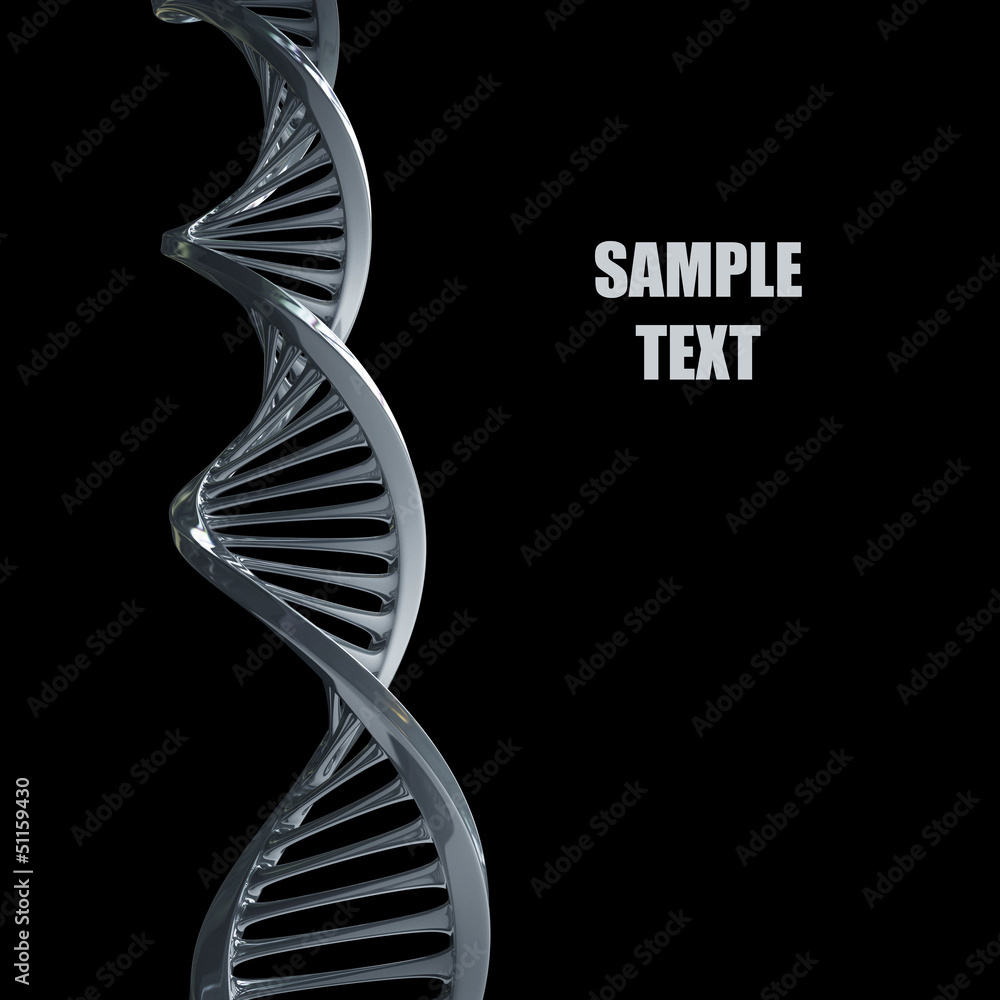 model of twisted chrome metal DNA chain isolated on black background ...