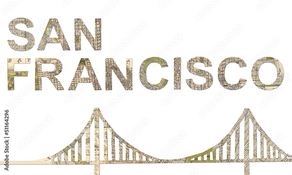 San Francisco words and Golden Gate bridge Stock Photo | Adobe Stock
