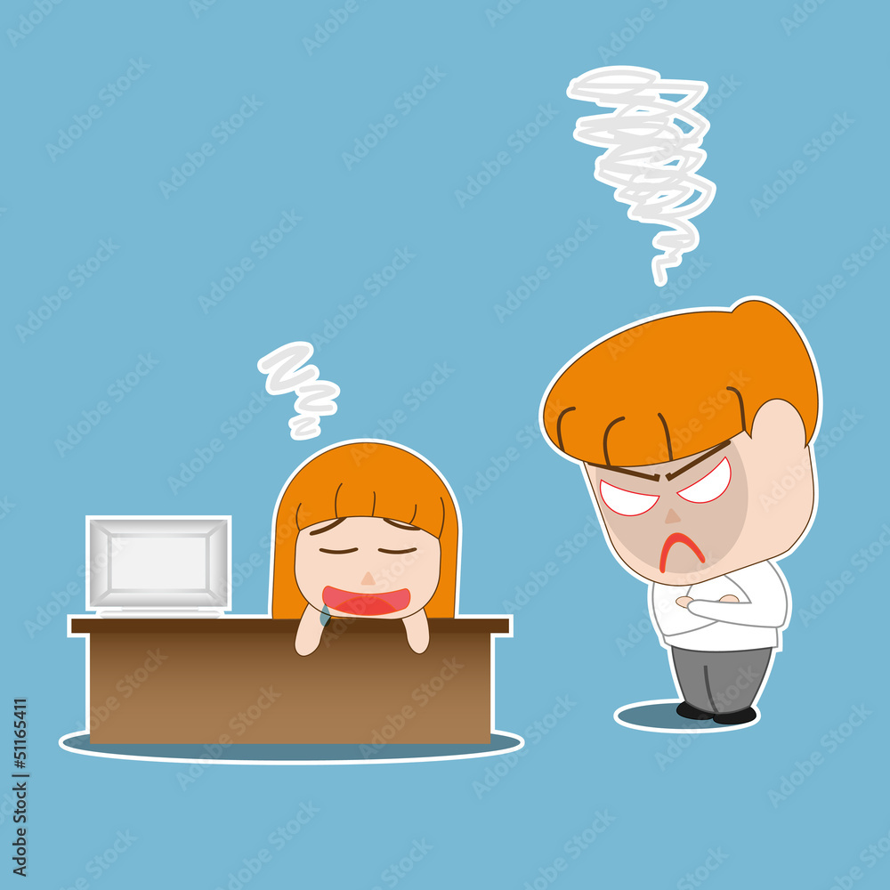 Funny business cartoon.Boss ranting over a sleeping employee on Stock ...
