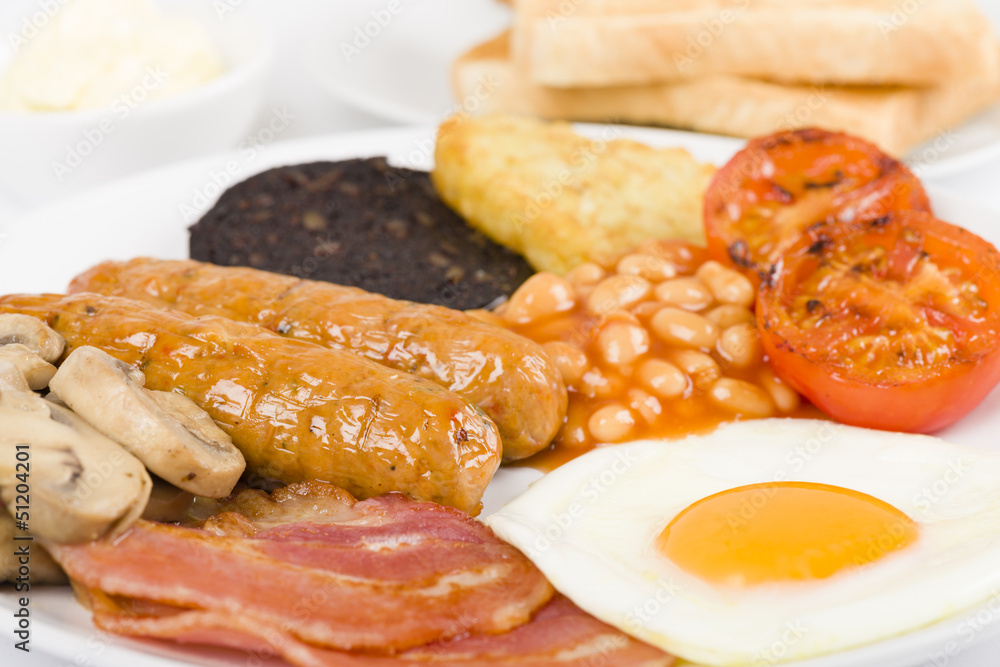 Full English Breakfast on a white background. Stock Photo | Adobe Stock