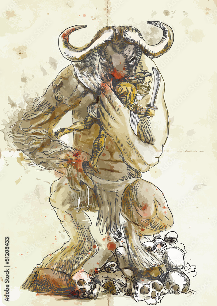 Greek myth and legends (Drawing into vector) - Minotaur, Theseus Stock ...