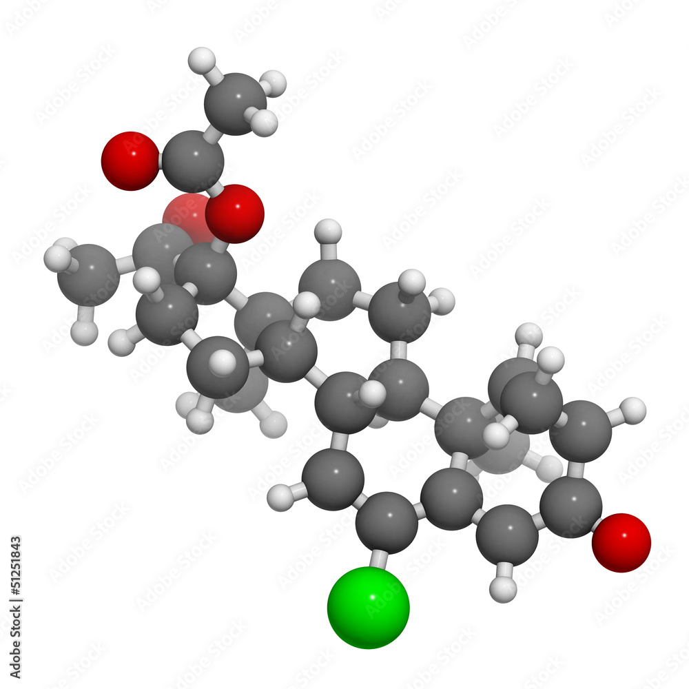 Cyproterone acetate (CPA) oral anticonceptive drug, molecular mo Stock ...