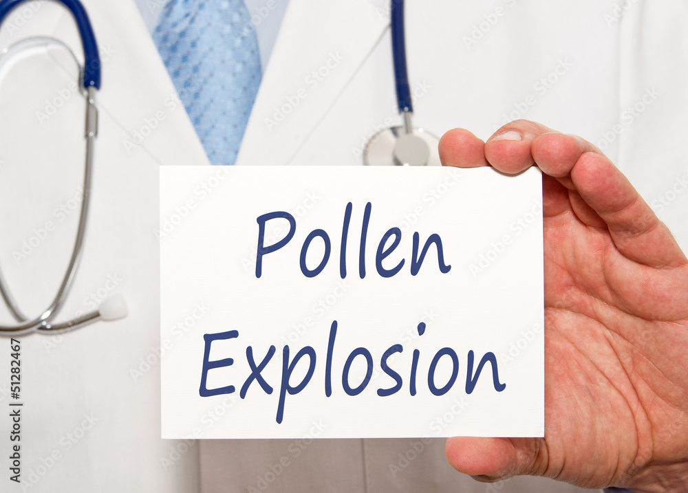 Pollen Explosion - Arzt mit Karte und Text - Heuschnupfen und Allergie ...