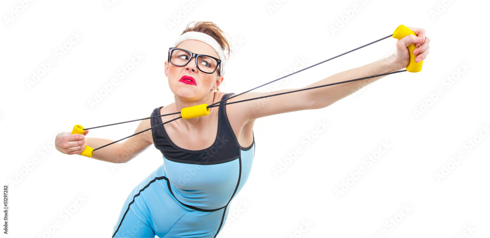 Funny woman with expander Stock Photo | Adobe Stock