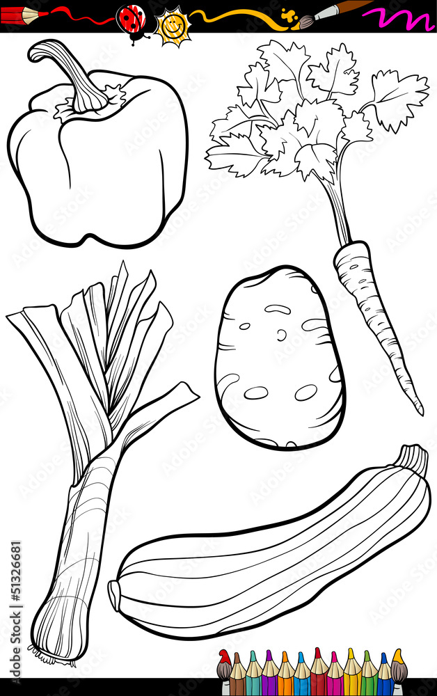 cartoon vegetables set for coloring book Stock Vector | Adobe Stock