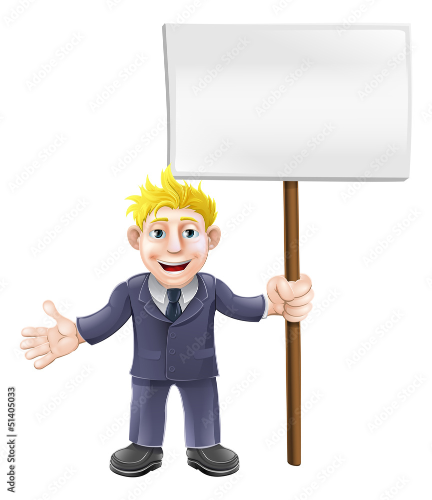 Cartoon suit man holding sign Stock Vector | Adobe Stock