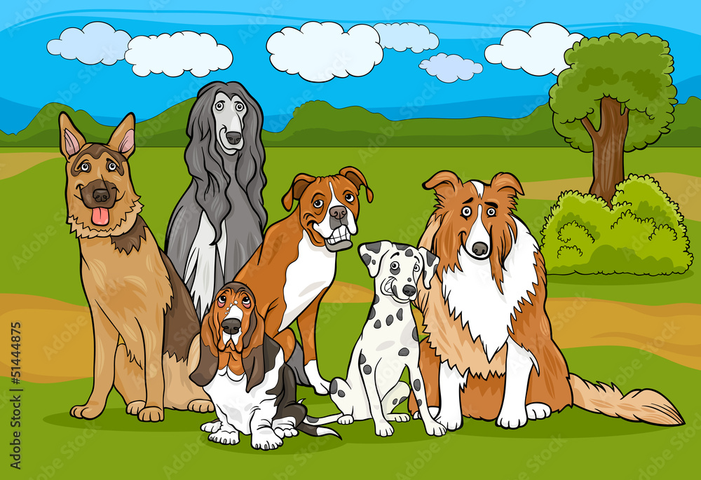 cute purebred dogs group cartoon illustration Stock Vector | Adobe Stock