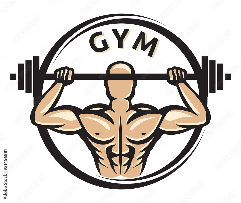 gym label (gym symbol, gym sign, arm showing muscles and power) Stock ...