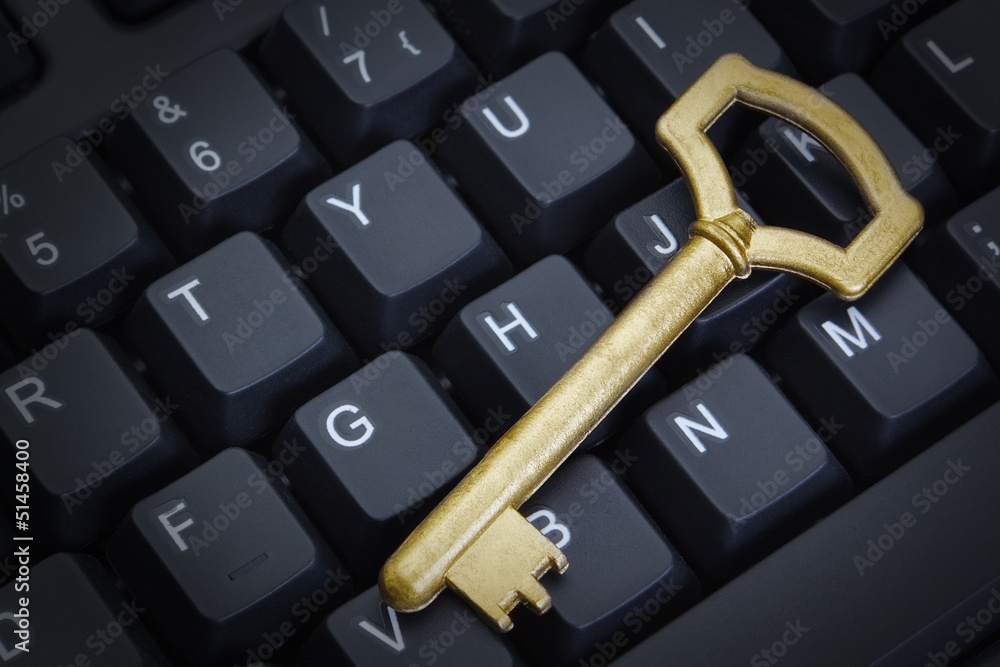 Symbol of computer security key on the keyboard. Close-up. Stock Photo ...