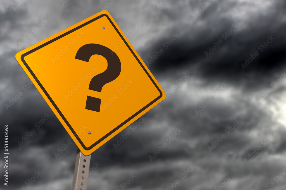 Story skies with question mark road sign Stock Photo | Adobe Stock