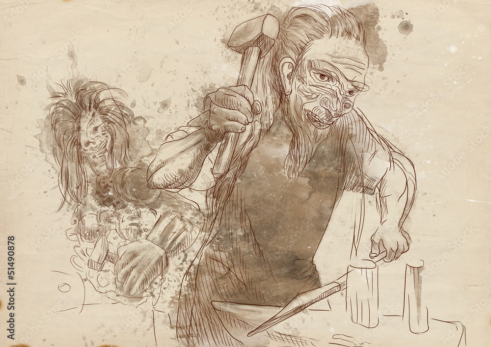 Hephaestus. Greek myths and legends - full sized hand drawing Stock ...