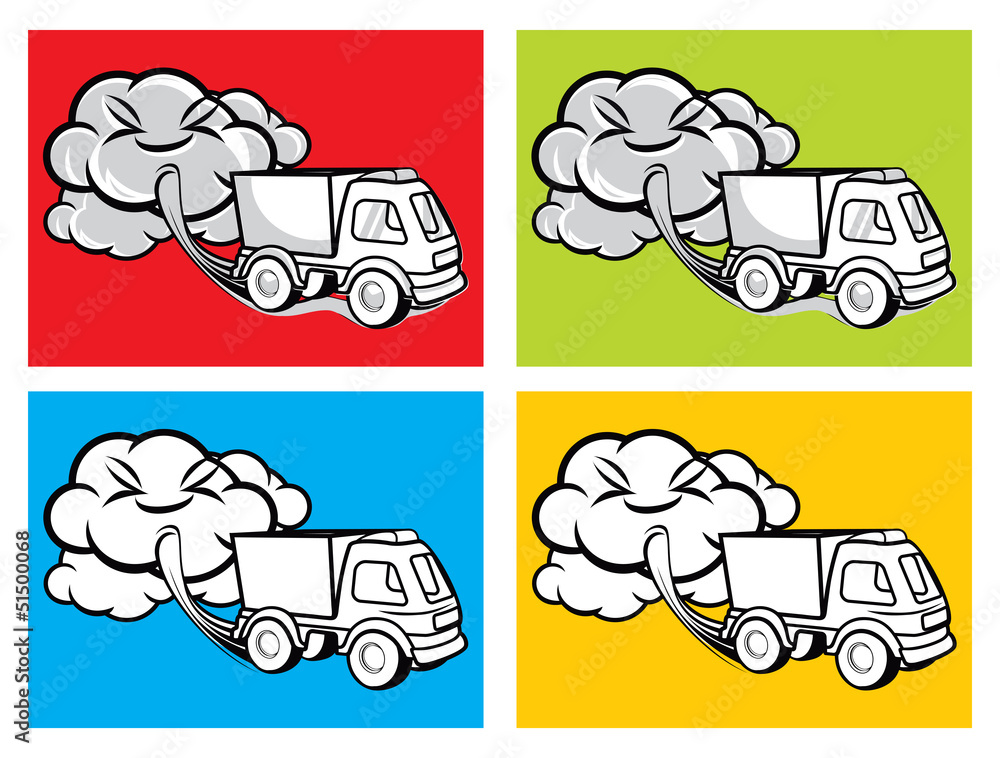 Cartoon truck blowing exhaust fumes Stock Vector | Adobe Stock