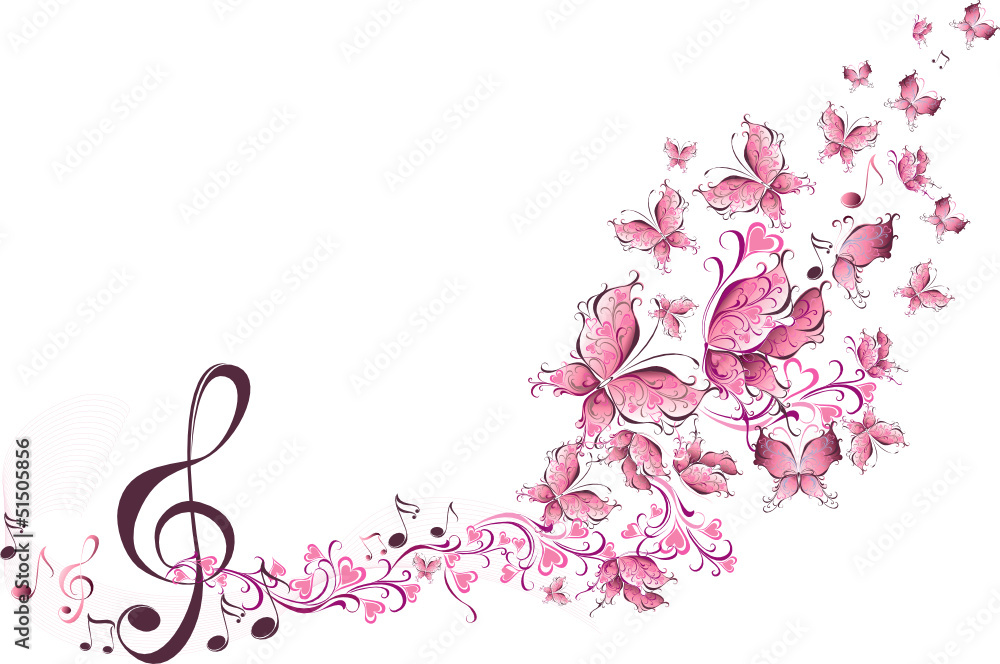 Musical notes with butterflies Stock Vector | Adobe Stock
