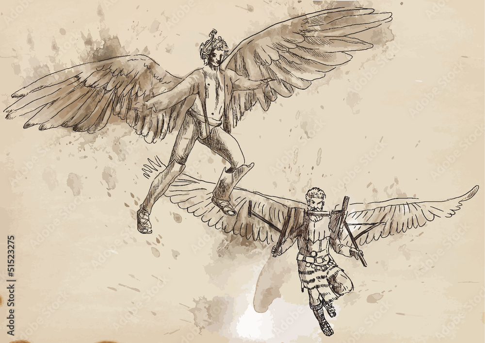 Icarus and Daedalus - drawing converted into vector Stock Vector ...