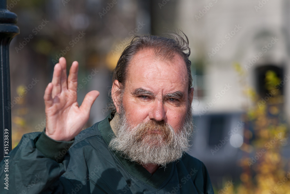 Homeless man waving Stock Photo | Adobe Stock