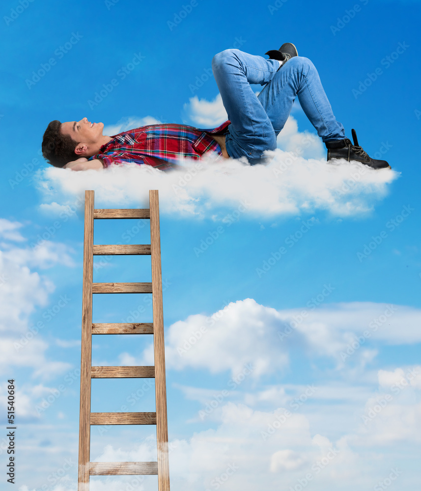 Person relaxing on a cloud Stock Photo | Adobe Stock