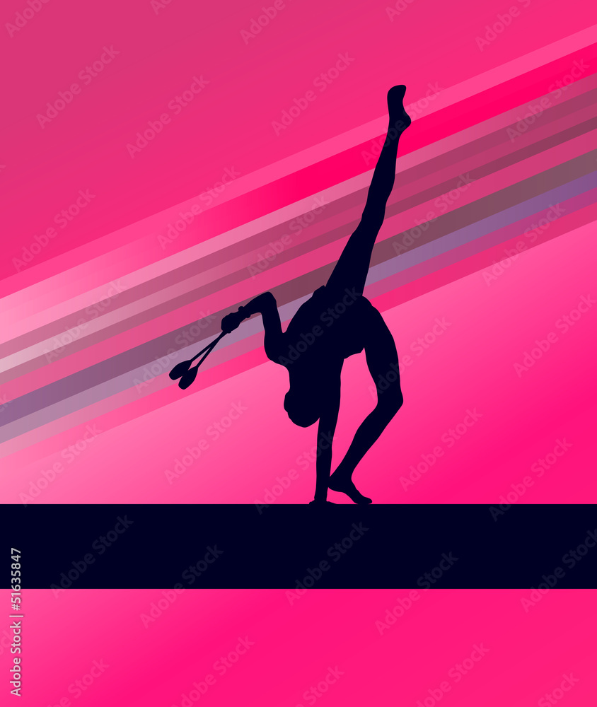 Rhythmic Gymnastics woman with clubs vector background Stock Vector ...