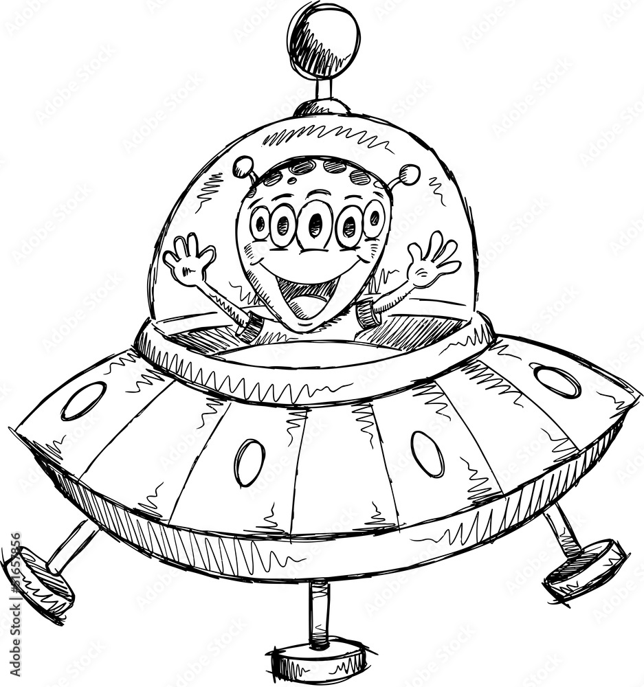 UFO Alien Sketch Doodle Illustration Art Stock Vector | Adobe Stock