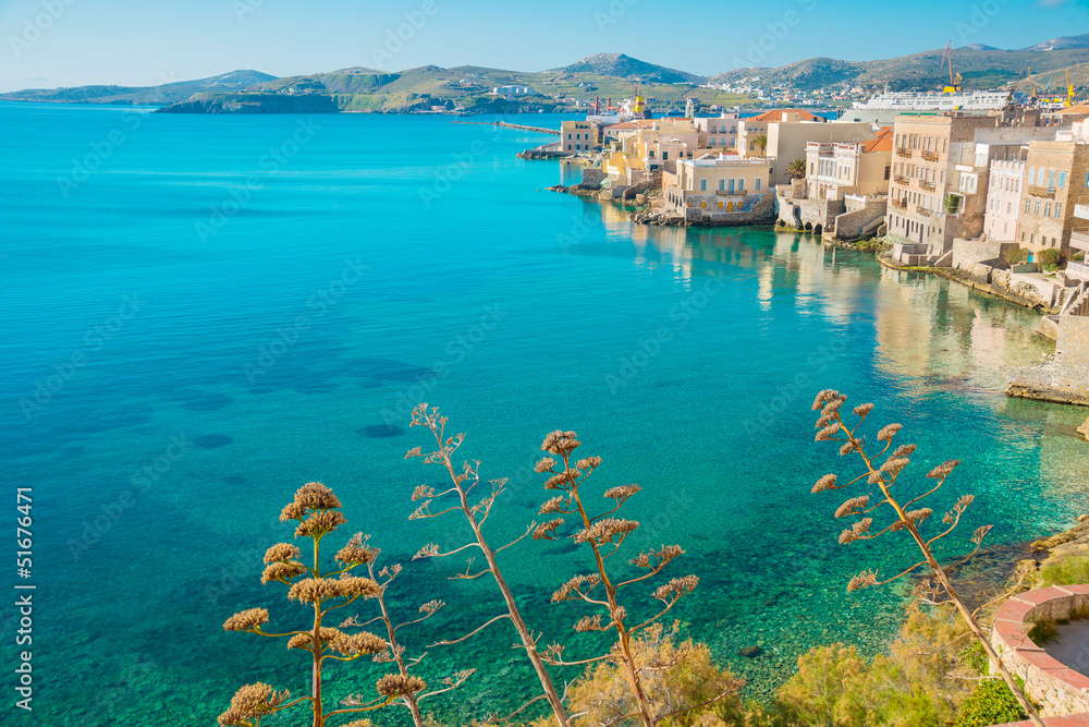 Greece Siros, wide view of main Capitol of Siros which is also c Stock ...