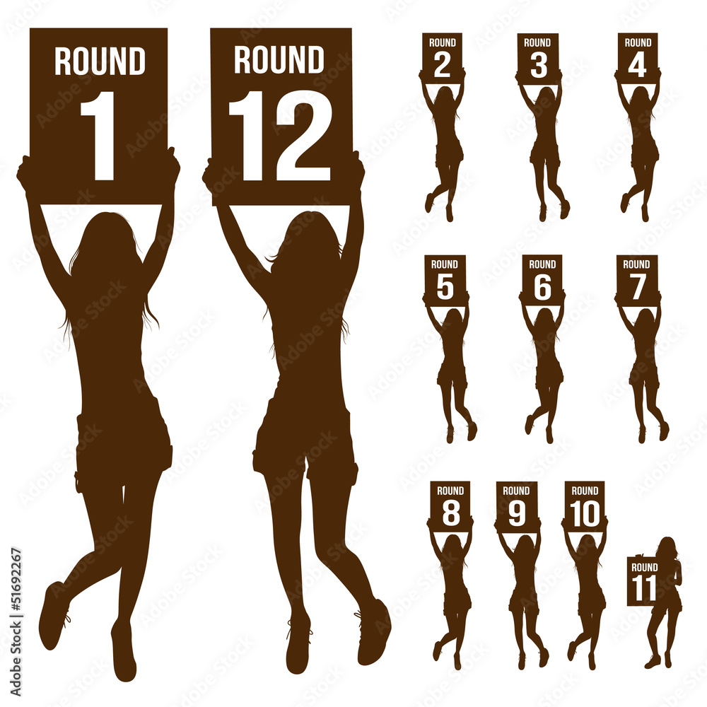 Silhouette boxing ring girl, holding sign, vector vector de Stock ...