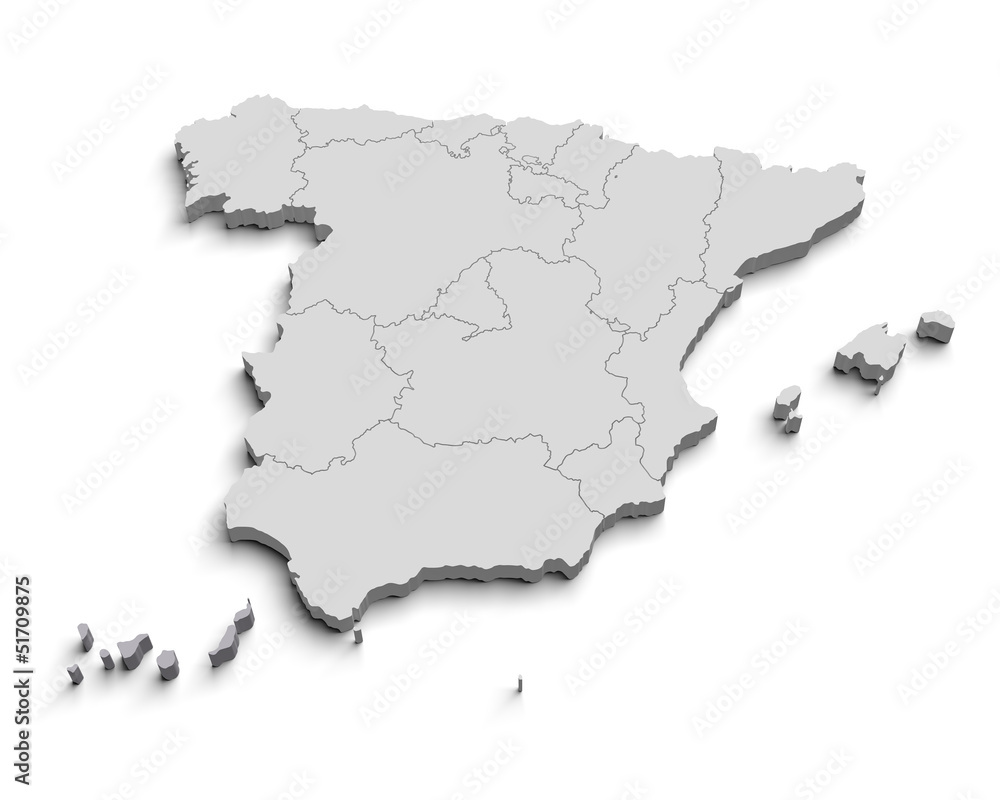 3d Spain white map Stock Illustration | Adobe Stock