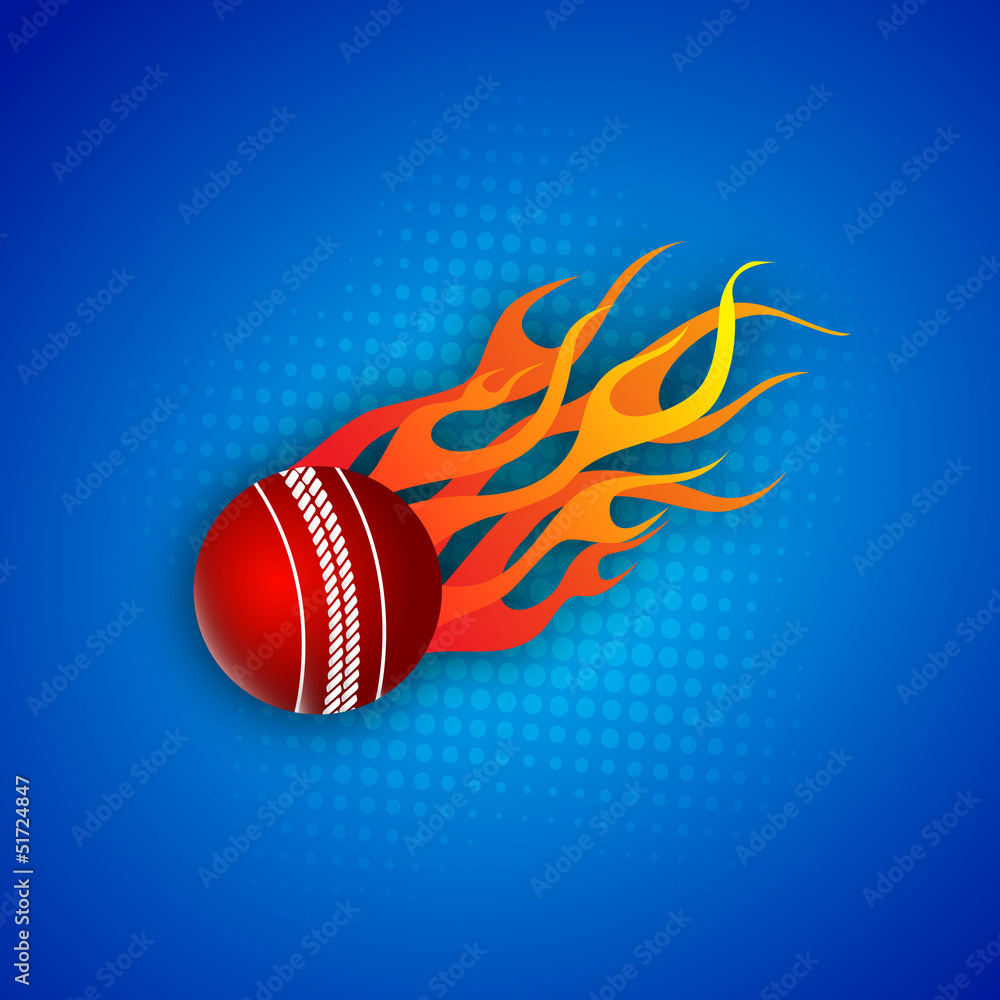 Cricket ball in fire on abstract blue background. Stock Vector | Adobe ...