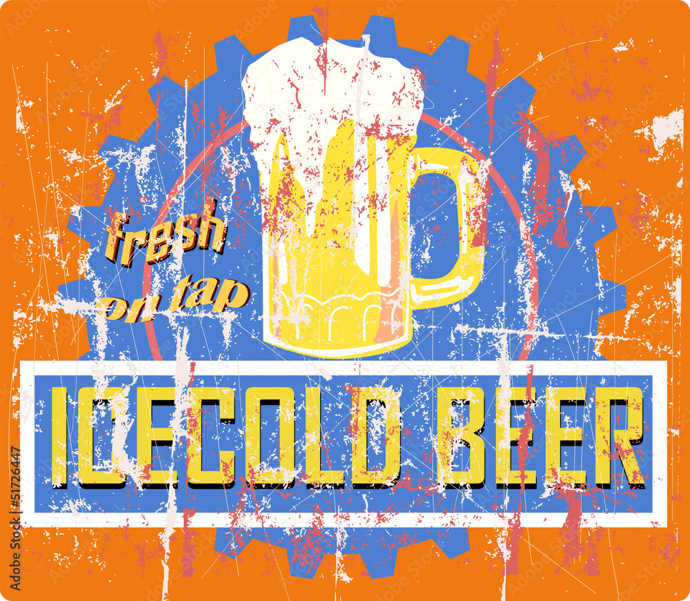 vintage grungy beer sign or bar logo, vector illustration Stock Vector ...