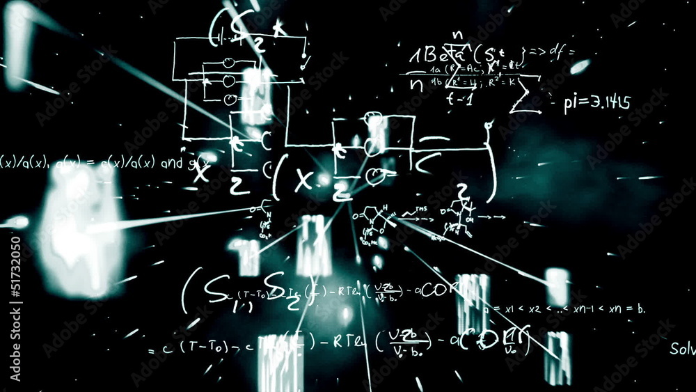 Maths equations appearing on galactic background and zooming in Stock ...