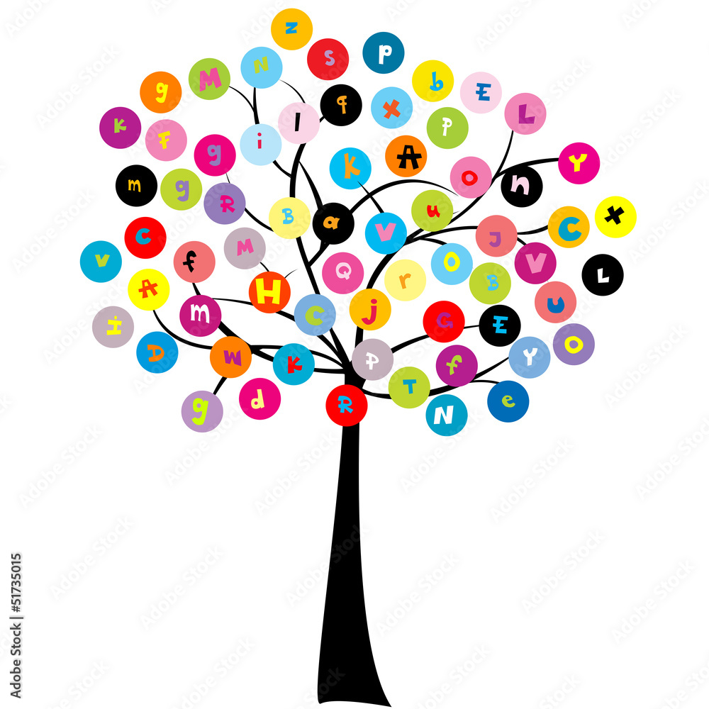 Stylized tree with letters of alphabet Stock Illustration | Adobe Stock
