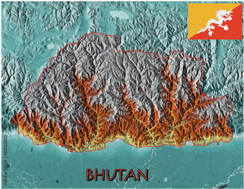 Bhutan Asia national emblem map symbol motto vector de Stock | Adobe Stock