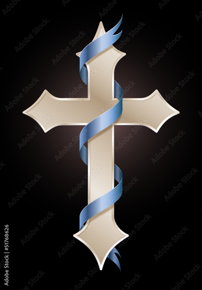 Golden cross with blue ribbon Stock Vector | Adobe Stock