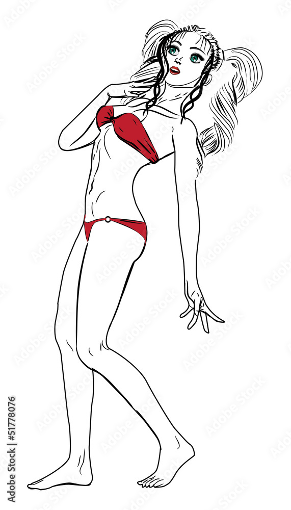 Cartoon Girl In Red Bikini Stock Vector Adobe Stock