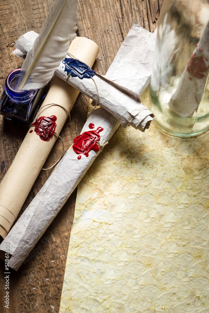 Preparing to sending ancient letter in a bottle Stock Photo | Adobe Stock