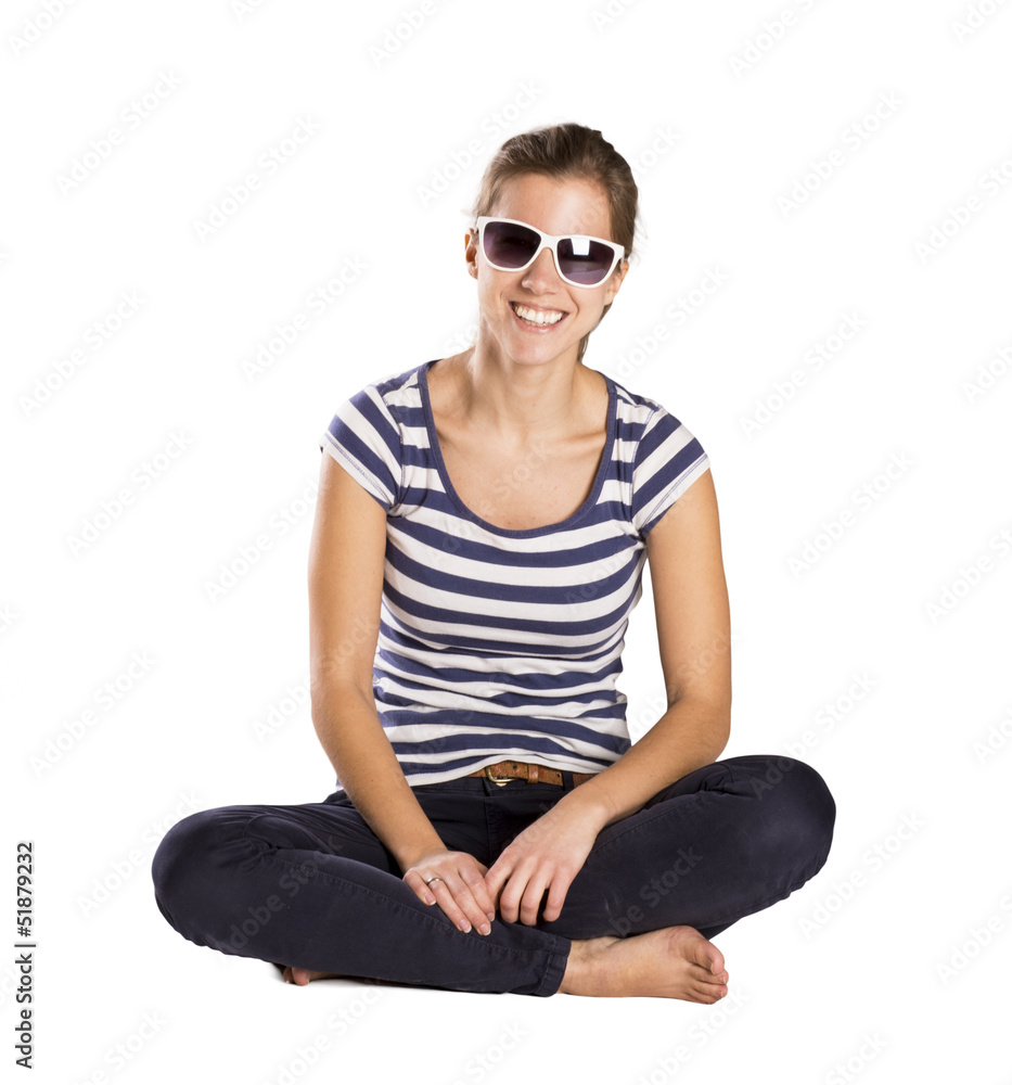 woman sitting on isolated background Stock Photo | Adobe Stock