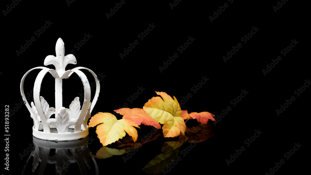 weiße Krone mit Blattwerk auf schwarzem Hintergrund Stock Photo | Adobe ...