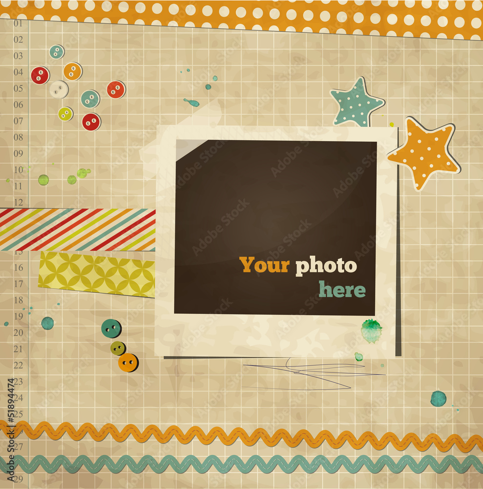 Scrap template of vintage worn design with photo frame Stock Vector ...